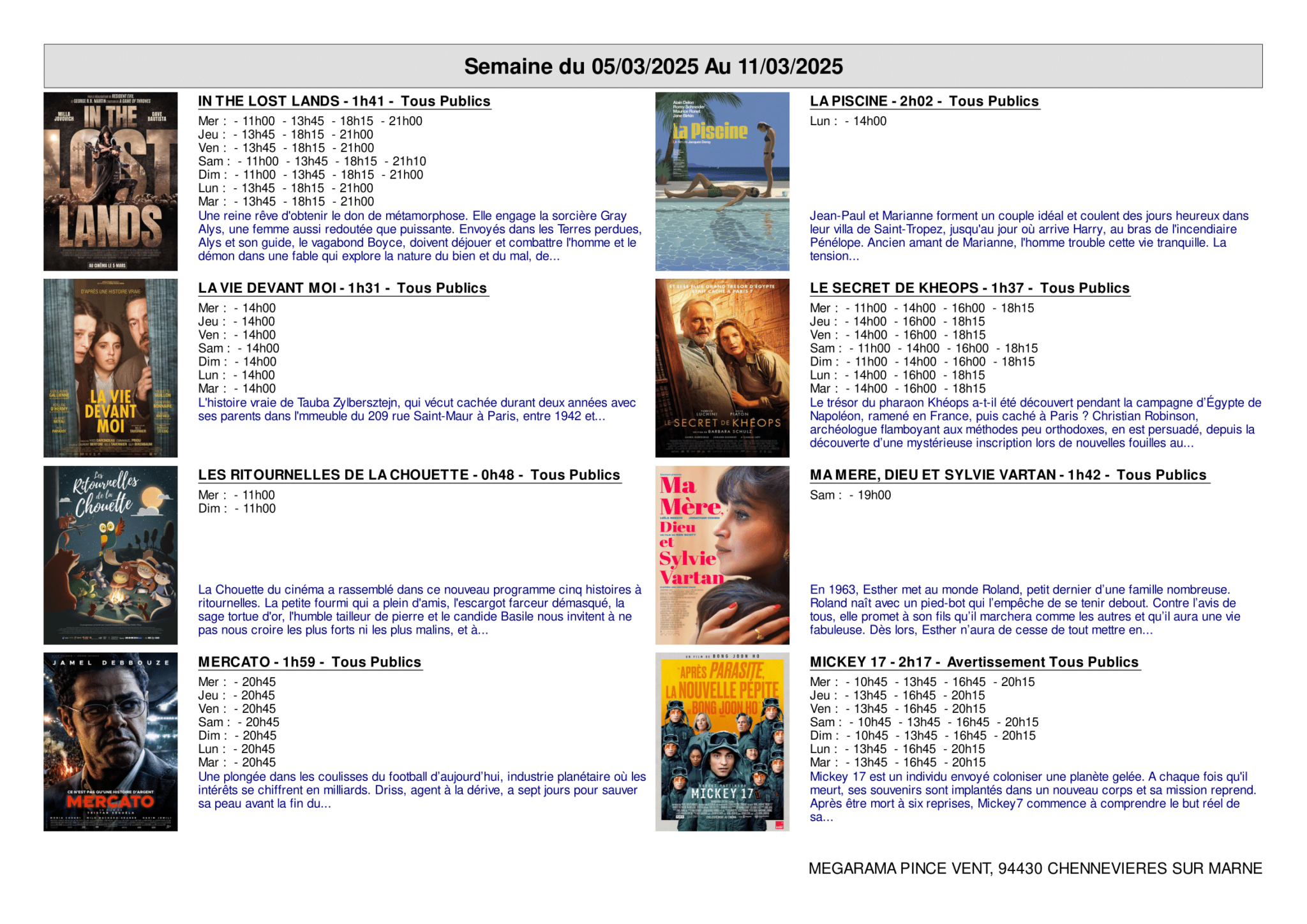 Mégarama cinéma - Votre programmation de la semaine ! 🎬 - Centre Commercial Pince-Vent